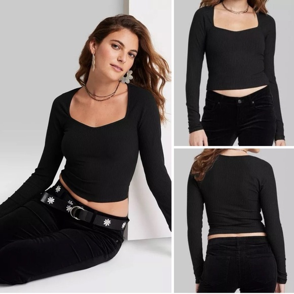 wild fable | Tops | Nwt Wild Fable Long Sleeve Sweetheart Neck Seamless ...